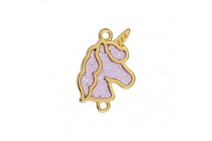 Link unicorno in vetro con glitter oro lilla 14,5x22,5mm ...